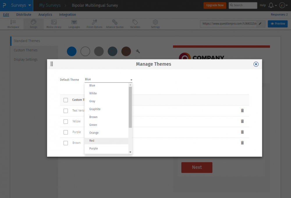 How To Update The Default Theme For All Surveys Questionpro