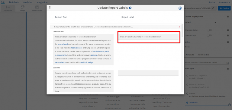 Add report labels for questions and answers in QuestionPro surveys ...
