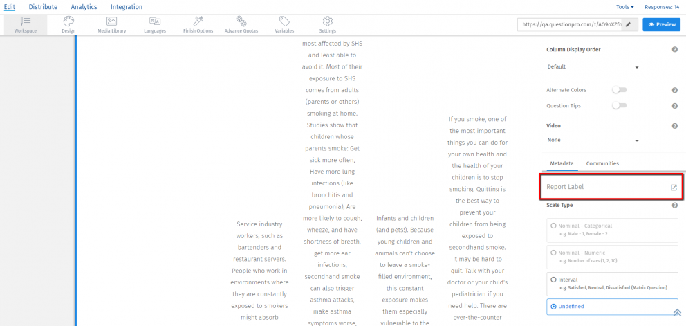 Add report labels for questions and answers in QuestionPro surveys ...