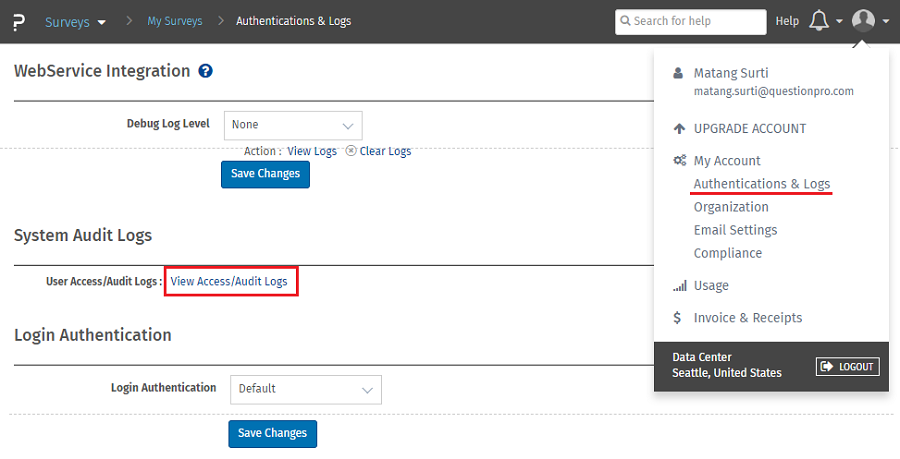 System Audit Logs | QuestionPro Help Document
