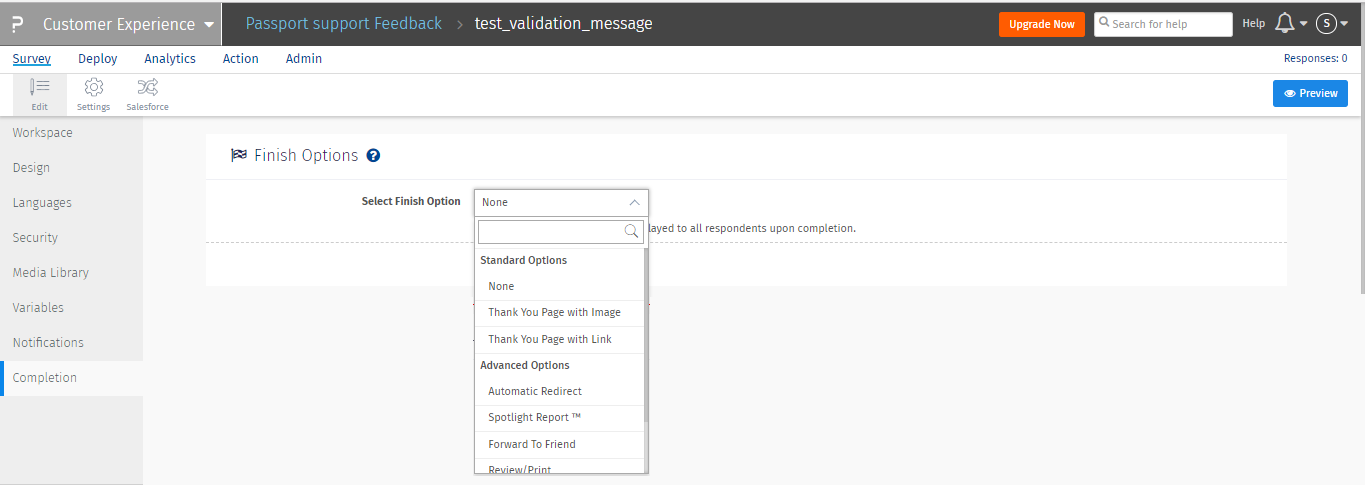 CX - Finish Options | QuestionPro Knowledge Base