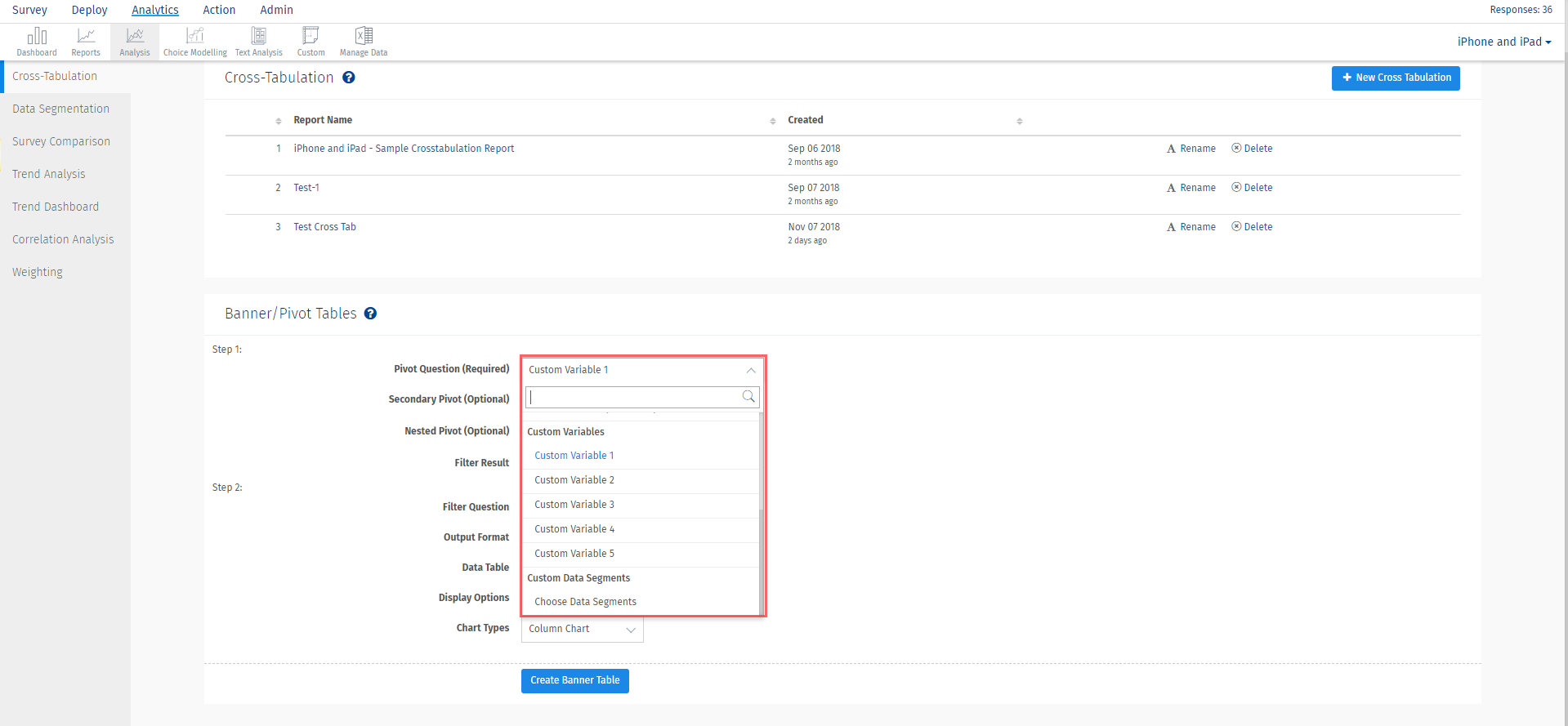 Customer Experience - Banner/pivot tables | QuestionPro Help Document
