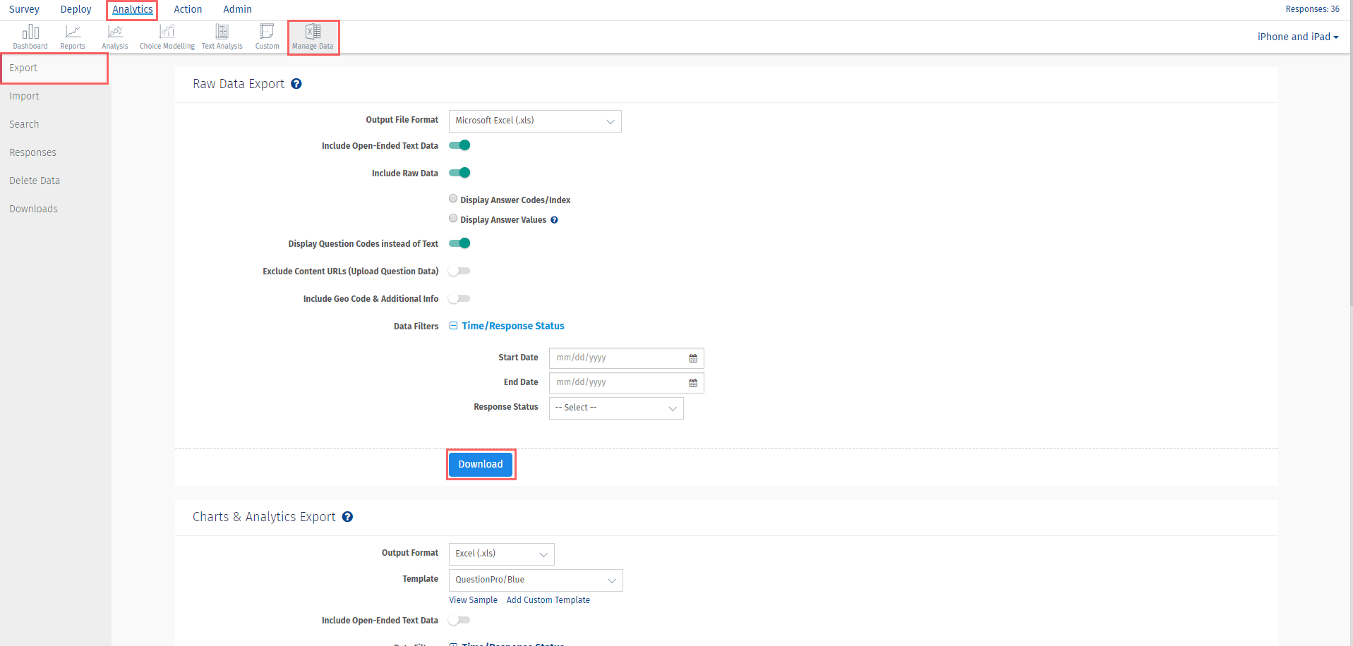 Downloading Raw Data to Excel and CSV - Export Data | QuestionPro Help Document