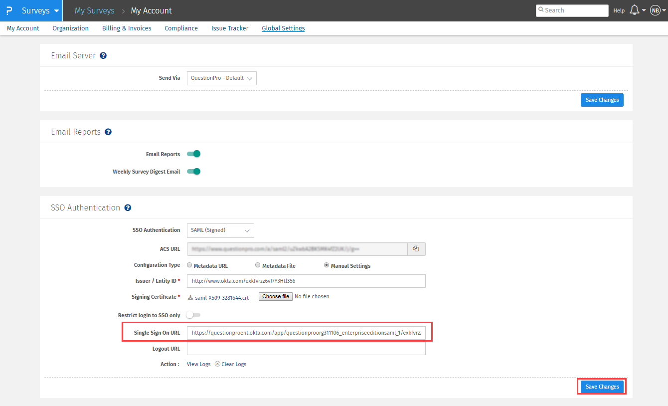 Okta- Survey Authentication SAML SSO | QuestionPro Help Document