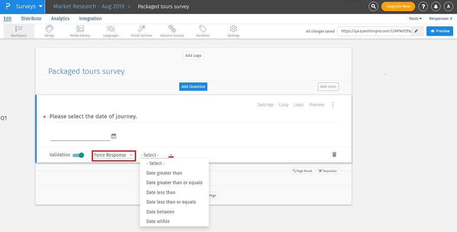 Validation for date and calendar questions | QuestionPro Knowledge Base