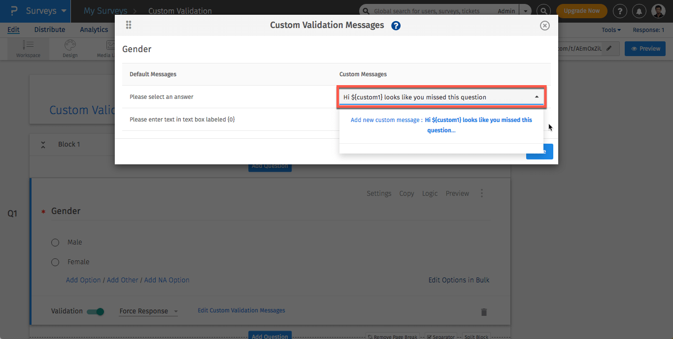 Custom Validation Messages (BETA) | QuestionPro Help Document