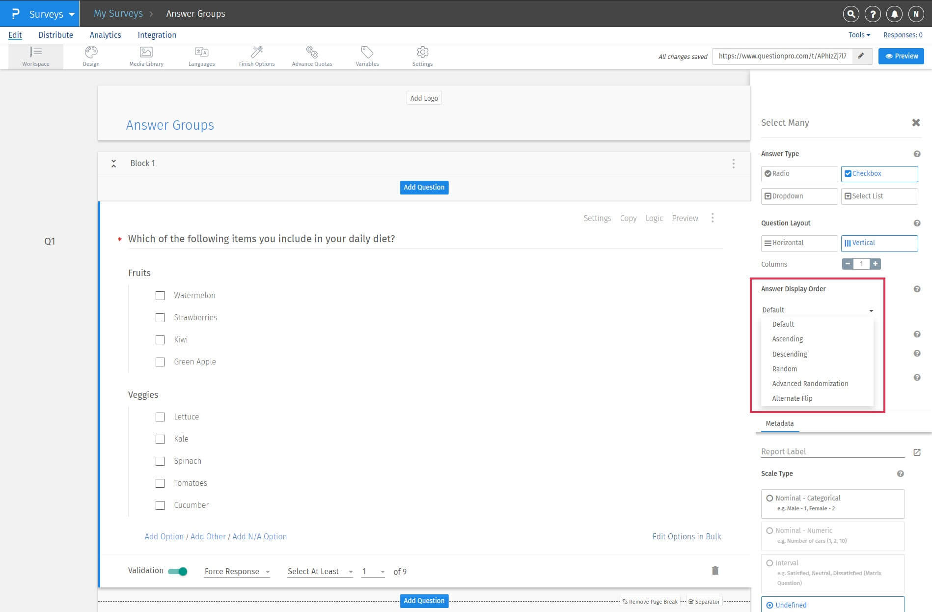Answer Groups [BETA Release] | QuestionPro Help Document