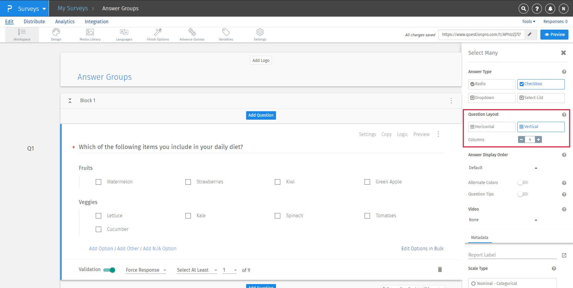 Answer Groups [BETA Release] | QuestionPro Help Document
