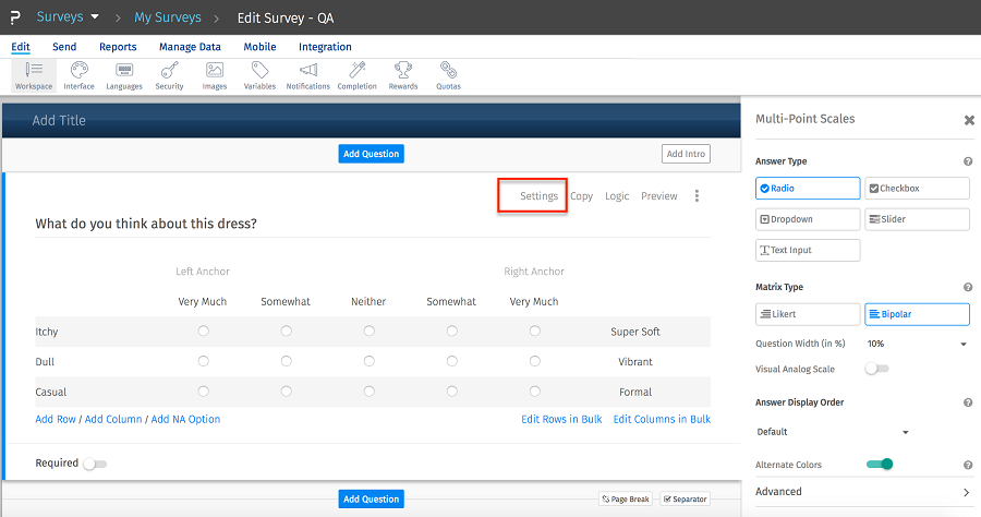 Bipolar & Likert Matrix Questions | QuestionPro Help Document