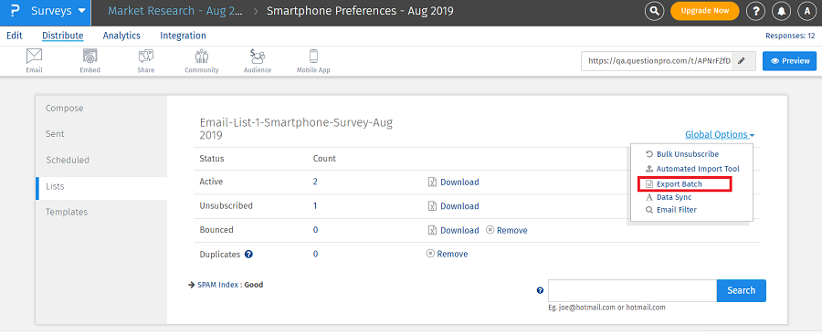 Export Batch For External Distribution Questionpro Help Document