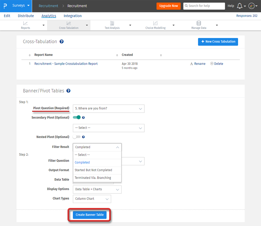 Banner/pivot tables | QuestionPro Help Document
