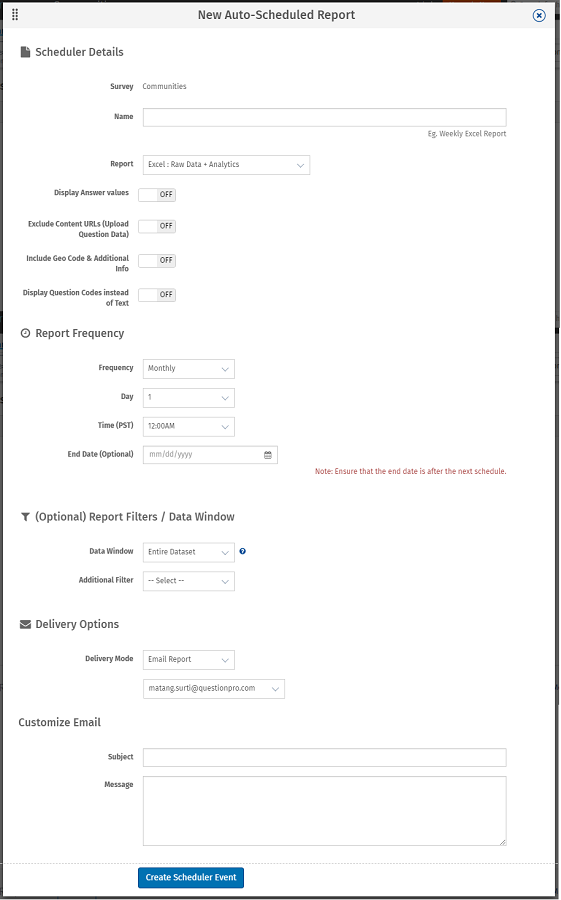 Report Scheduler / Data Scheduler - How to? | QuestionPro Knowledge Base