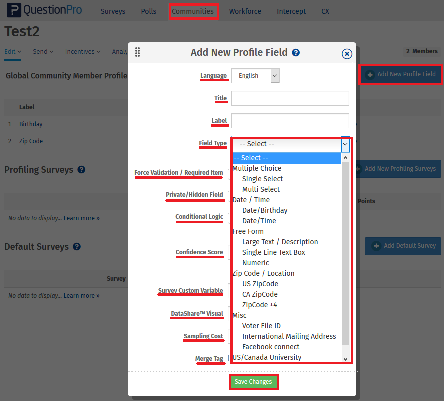 Community Profile Field | QuestionPro Help Document