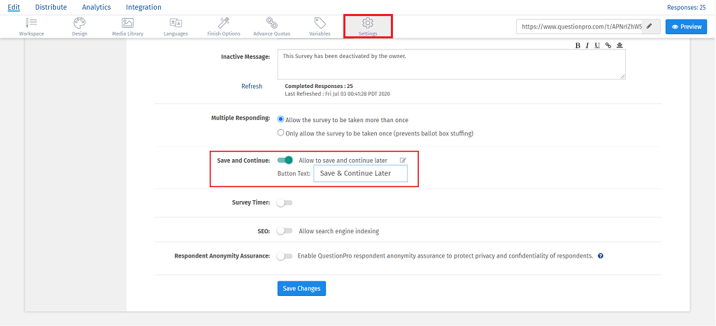Save and Continue Later | QuestionPro Help Document