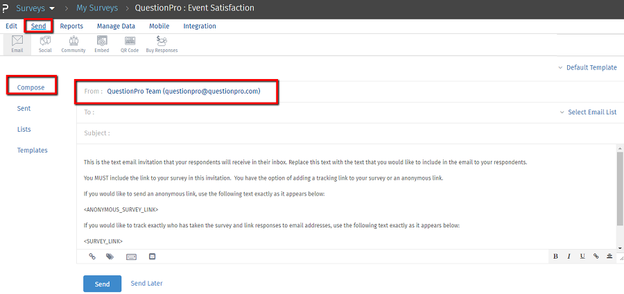 Mail Settings | From Name / Email Address | QuestionPro Help Document
