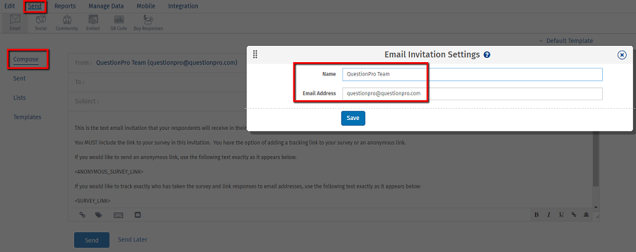 Mail Settings | From Name / Email Address | QuestionPro Help Document