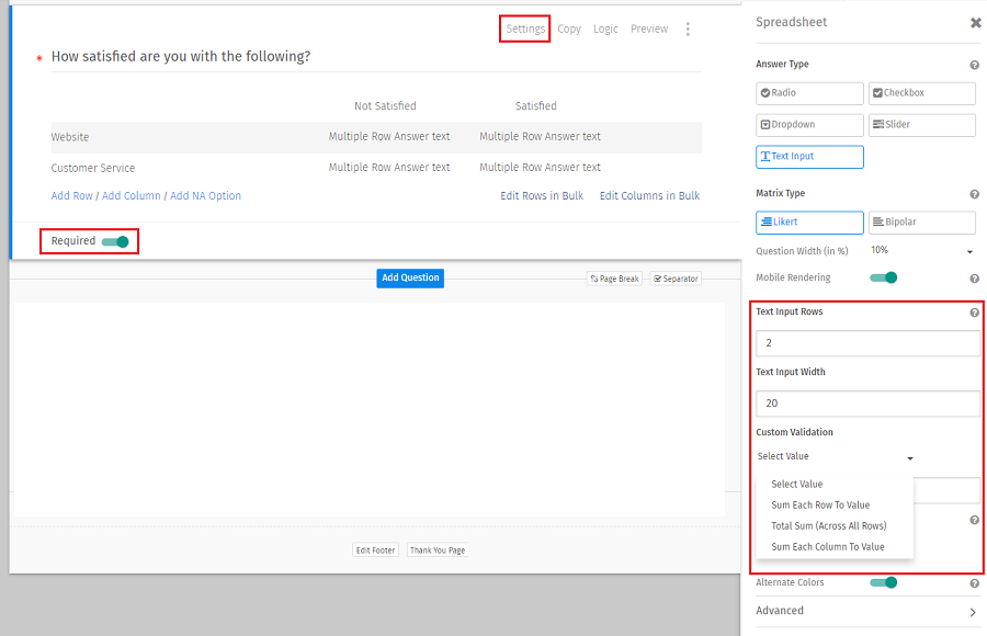 Text Input Settings- Spreadsheet | QuestionPro Knowledge Base
