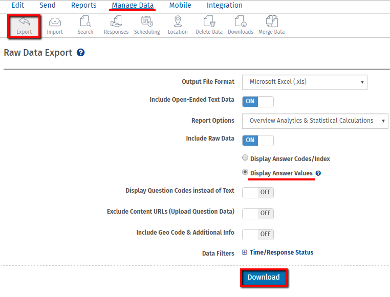 Displaying answer values in the raw data | QuestionPro Help Document
