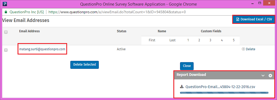 Downloading email addresses / email list | QuestionPro Help Document
