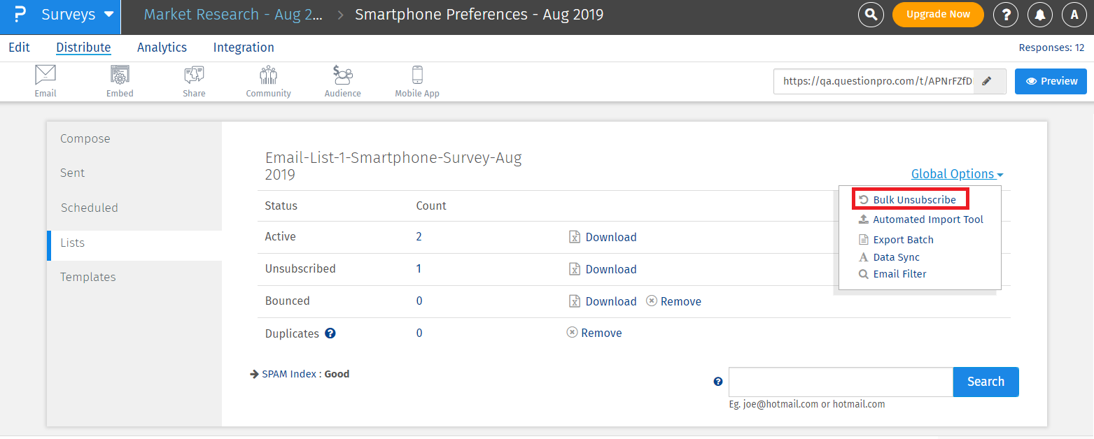 Bulk unsubscribe | QuestionPro Help Document