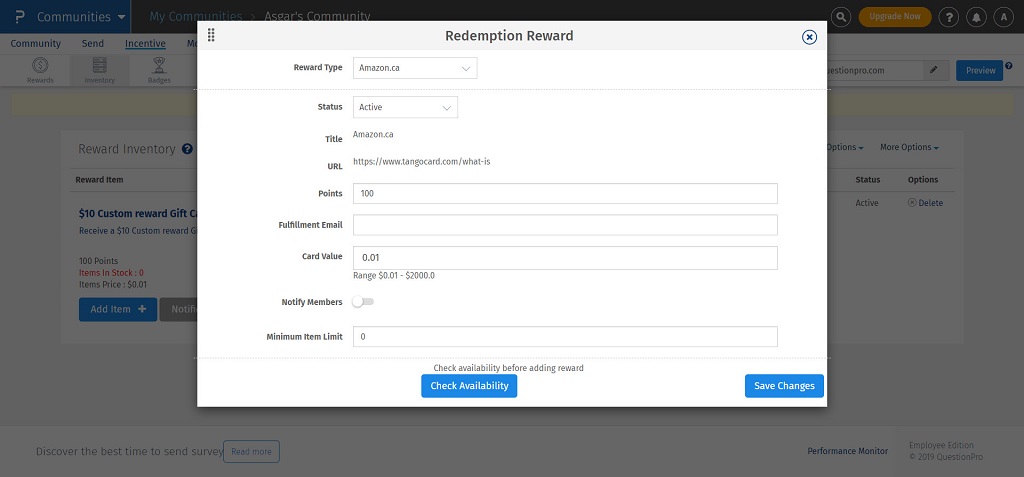 Communities - Reward Inventory | QuestionPro Help Document