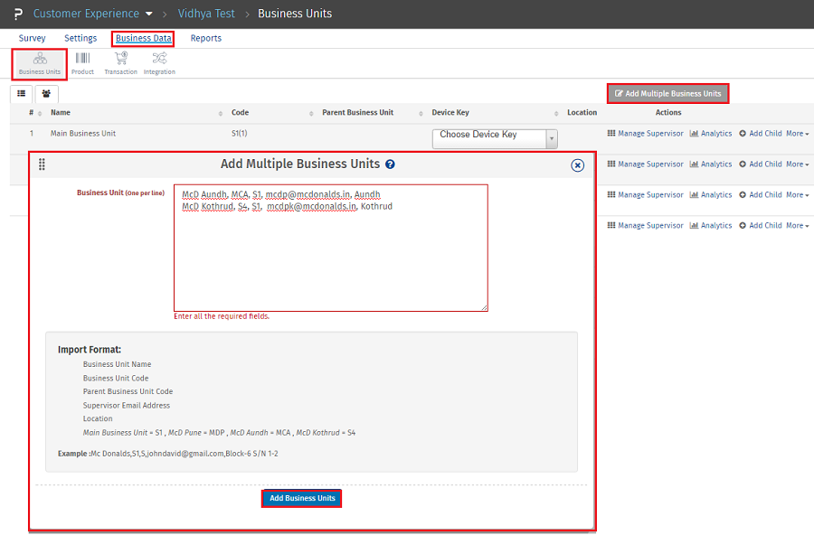 CX - Adding Business Units | QuestionPro Wissensbasis