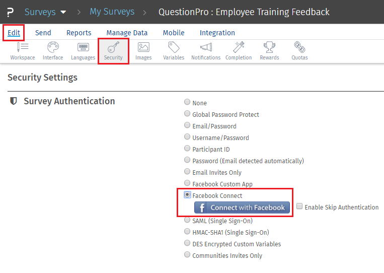 Setting up Facebook authentication for a survey | QuestionPro Help Document