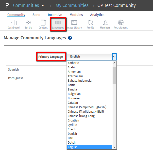 Communities - Manage Community Languages | QuestionPro Help Document