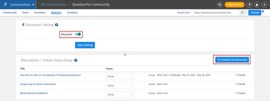Communities - Discussion Setting | QuestionPro Help Document