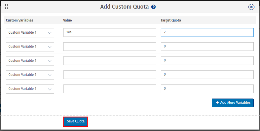 Custom Variable Quota Control | QuestionPro Help Document
