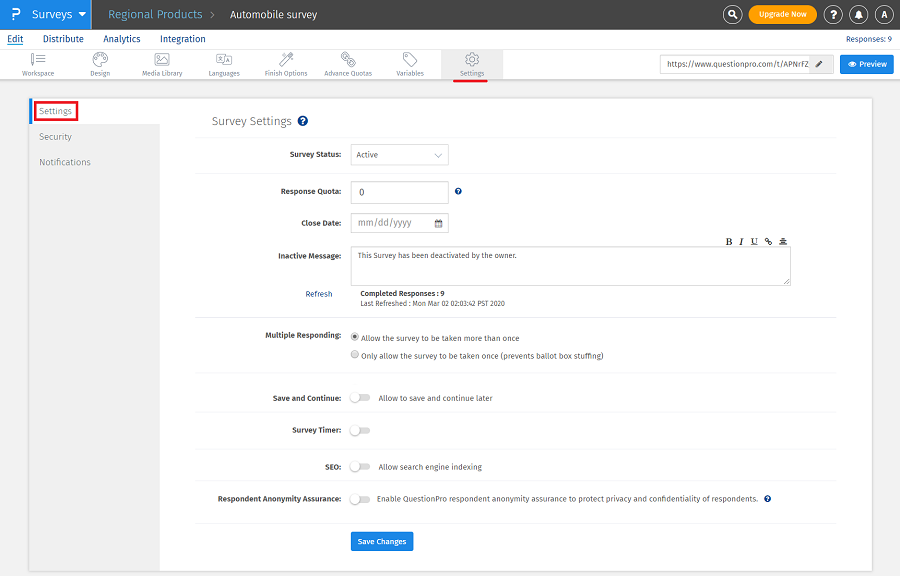 Survey settings | QuestionPro Knowledge Base