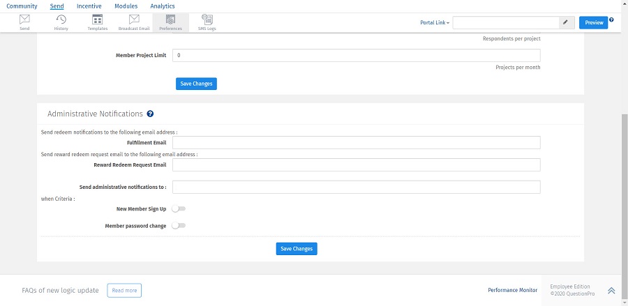 Communities - Administrative Notifications | QuestionPro Help Document