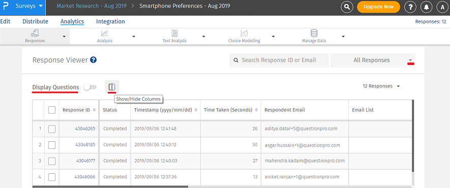 Responses - raw data | QuestionPro Help Document