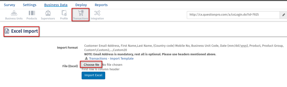 CX Transactions- Excel Import | QuestionPro Help Document