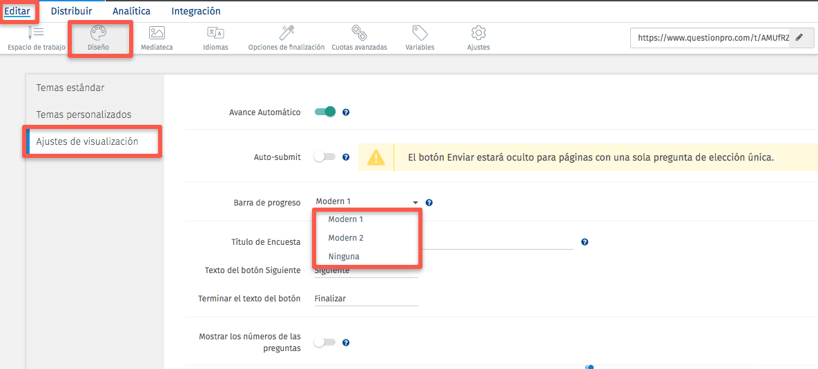 Barra de progreso- ¿Cómo aplicarla? | QuestionPro Centro de Ayuda