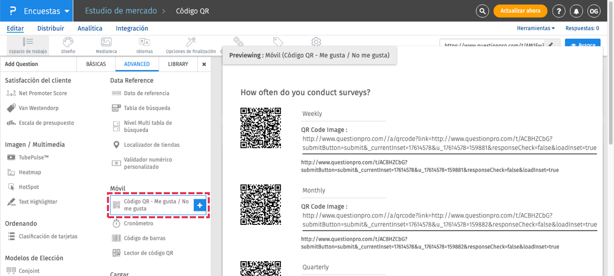 Código QR Me gusta / No me gusta | QuestionPro Centro de Ayuda
